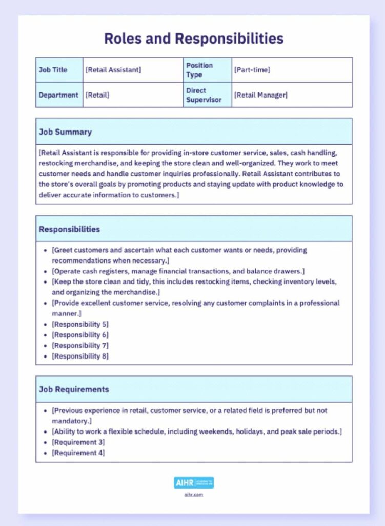 Job Description Template Job Description Template