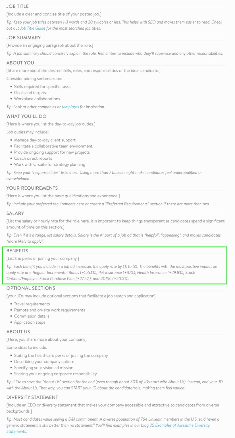 Should you list Benefits in a Job Description? [+ where & which ones ...